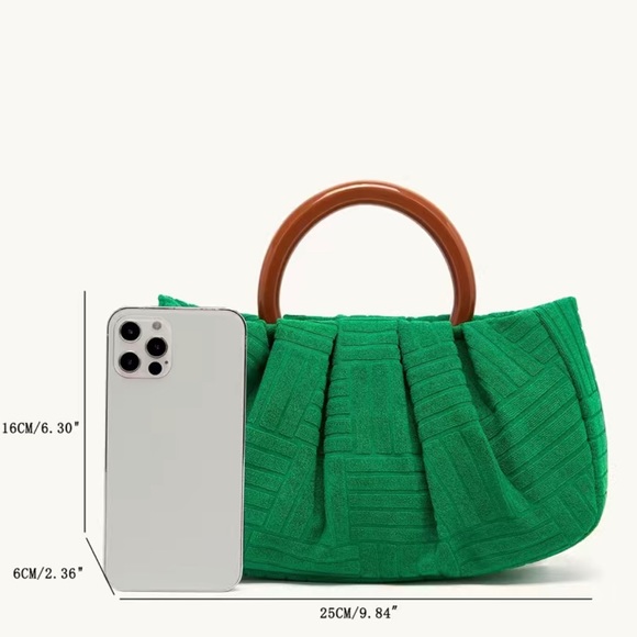 LuxFashionGalleria | Bags | Green Top Handle Jacquard Ruched Bag | Poshmark